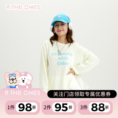 RTHEONES女装薄款 3排字母发泡基础圆领长袖慵懒感防晒罩衫上衣