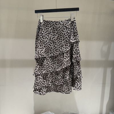 欧洲站春高腰豹纹荷叶边雪纺半裙