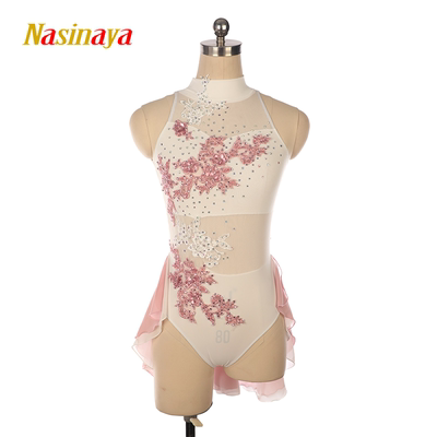 福诺定制花样滑冰服表演服考级比赛服儿童成人女款纯色粉花满钻