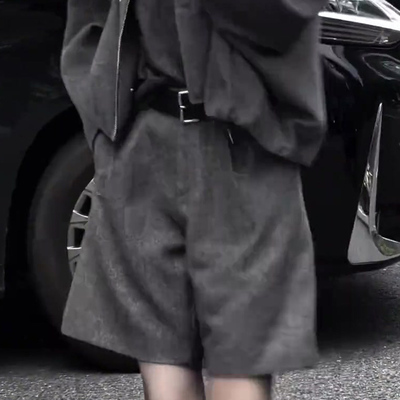毛呢短裤女秋季2025新款日系高腰灰色显瘦休闲慵懒风宽松五分裤子