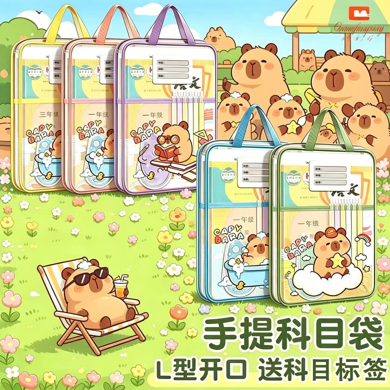 L型科目分类袋小学生学科收纳袋一二年级大容量学习拎书袋补习袋