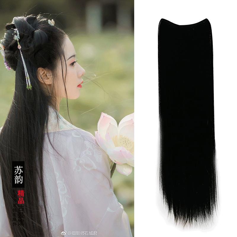 清仓 古装假发COS龙女一片式发片黑长直假发片演出古代汉服接发片