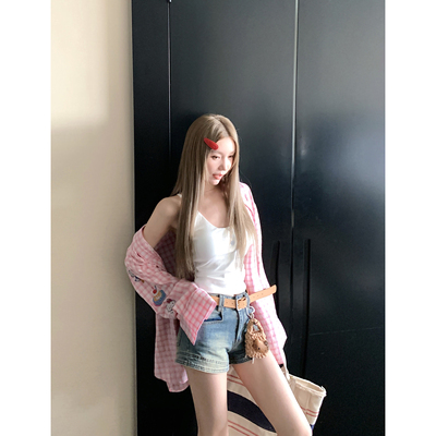 天赋腿精 显瘦包臀百搭辣妹美式复古风紧身牛仔短裤女送腰带公仔