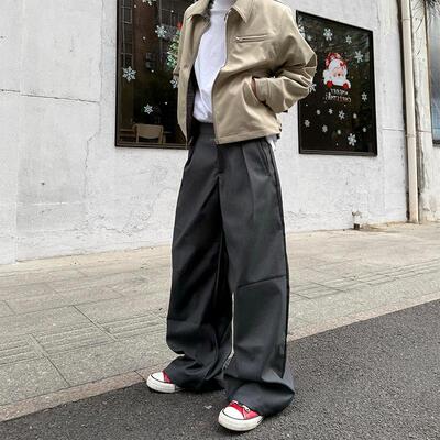 弯刀廓形高级灰通勤西裤