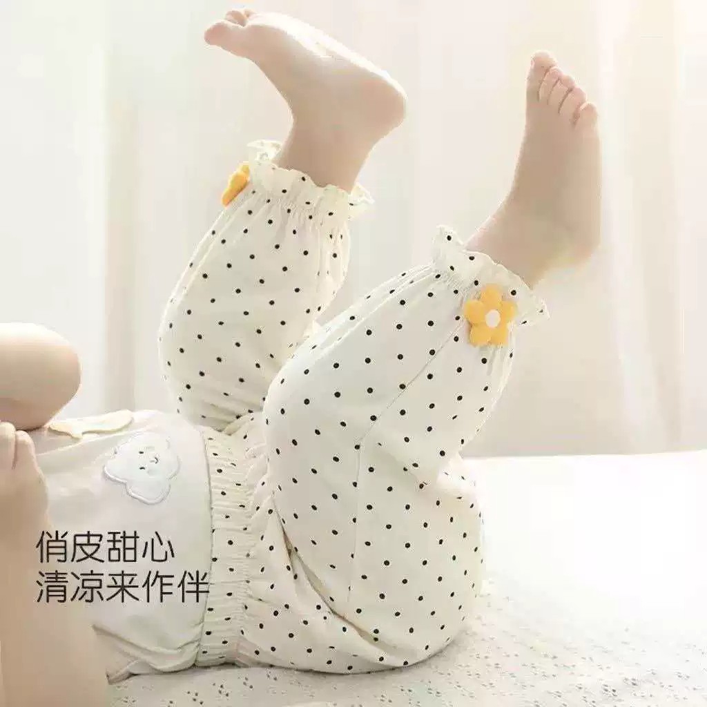儿童夏季防蚊裤薄新款婴儿波点灯笼裤夏天束脚裤男女宝宝休闲裤子