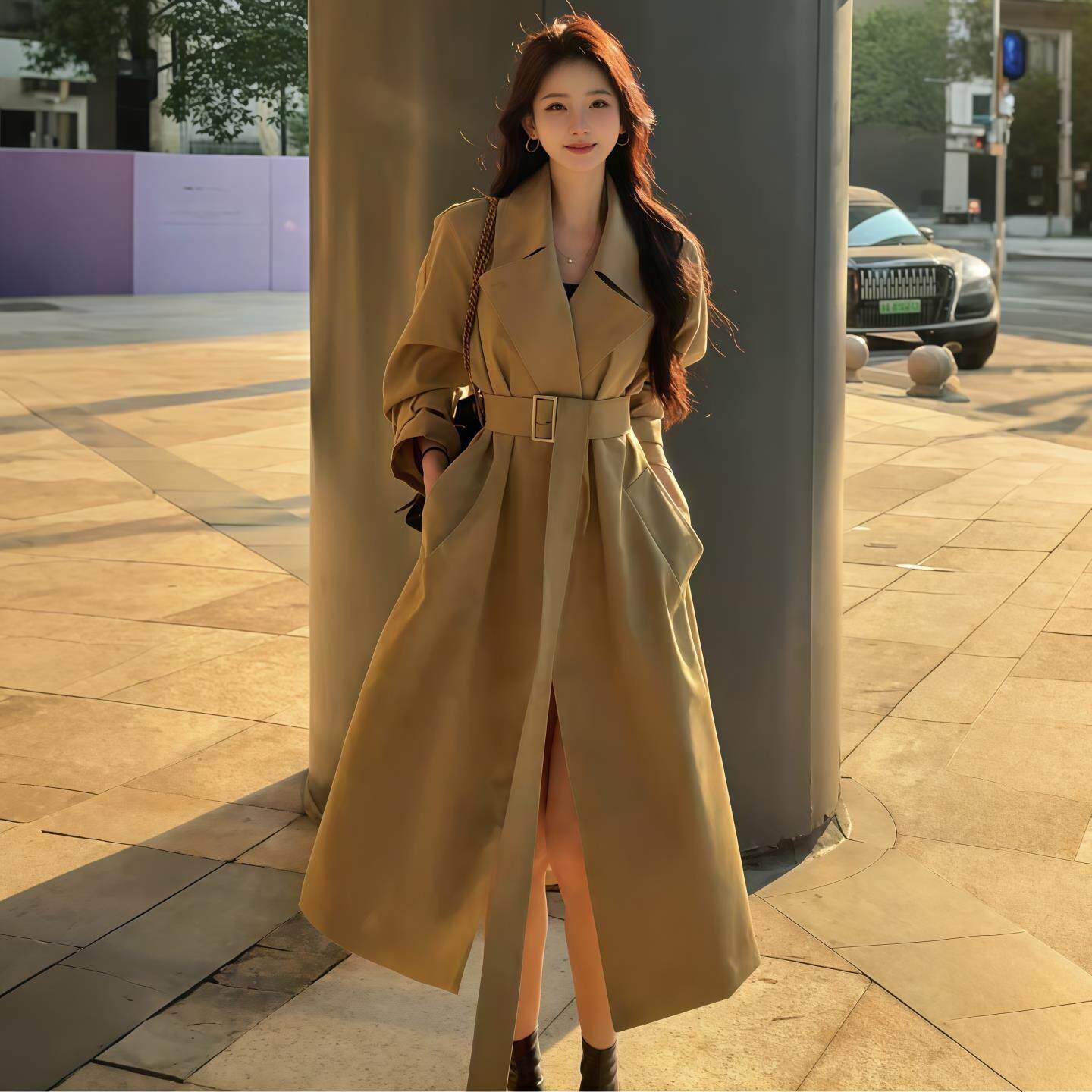 WFYO/小个子风衣外套女中长款2026春秋新款英伦风气质卡其色大衣