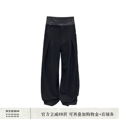JCAESAR WOOL PANTS皮腰拼接羊毛长裤 高克重复合磨毛 直筒阔腿