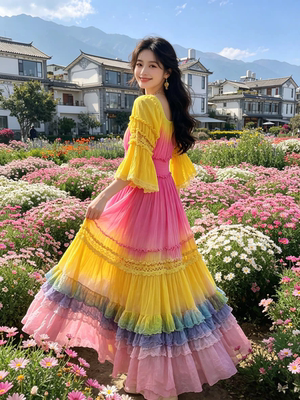 ｛色彩狂想｝！泰国曼谷Thaidyes家高品质生态棉旅拍仙女蛋糕裙夏