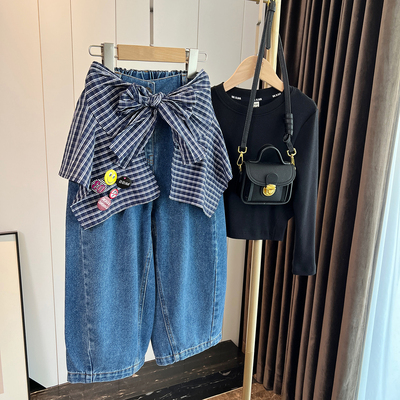 女中大童牛仔裤屁帘老爹裤弯刀裤