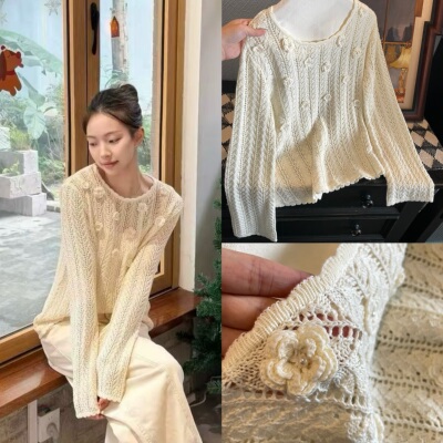 手工钩花镂空针织罩衫
