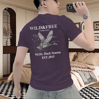 男士美式复古印花短袖T恤男2026春季潮牌宽松圆领纯棉上衣