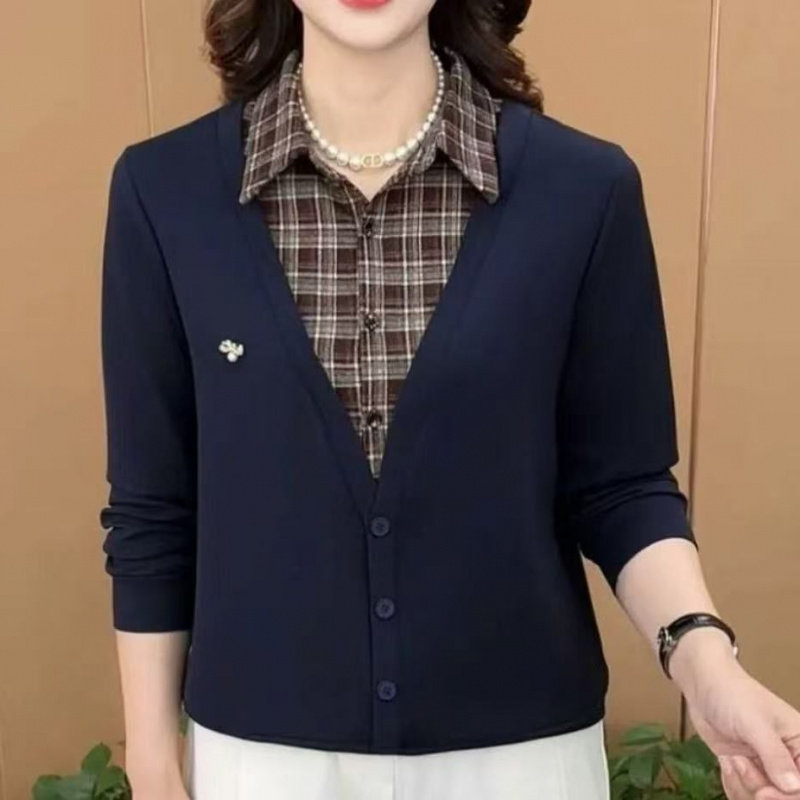 【#M-XL色】新款假两件长袖女百搭POLO衫洋气宽松上衣