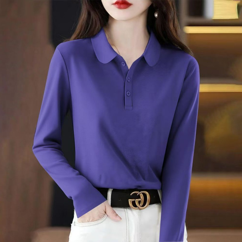 【#M-XL/色】秋冬新款POLO衫时尚百搭纯色长袖打底洋气