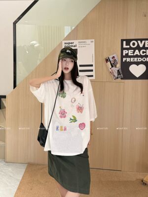 KiKi2026夏上新宽松大版型卡通印花休闲百搭短袖T恤女上衣潮