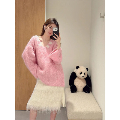 AS达哥~高端DM粉嫩高级奢品级~25冬新款V领软糯绒感V领针织衫毛衣