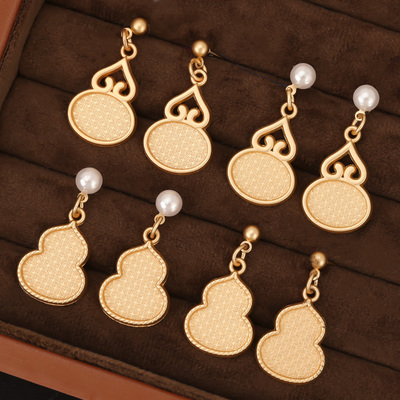 葫芦珍珠耳钉女轻奢高级感复古耳环饰品配件新中式底托国风非遗