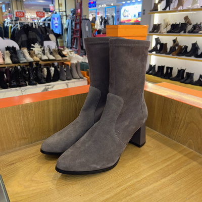 接吻猫秋冬时尚百搭粗跟短靴女靴子时装靴女鞋KA87529-12瘦脚能穿