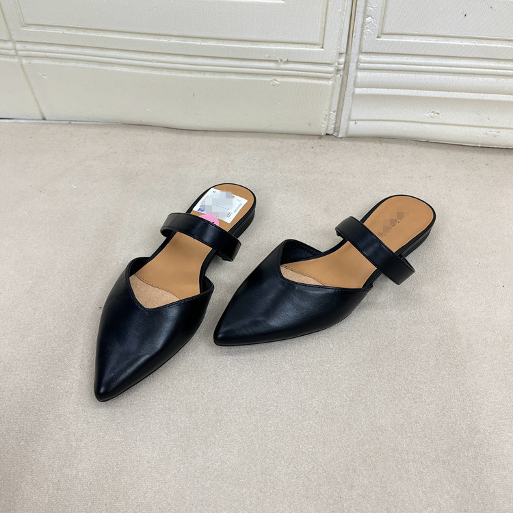 Lady Shoes外贸原单女鞋时尚通勤百搭尖头纯色浅口平底包头半拖