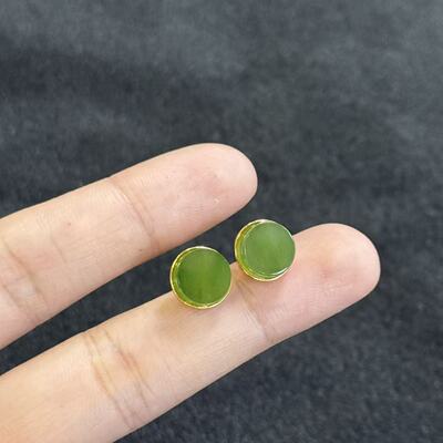 925银和田玉碧玉耳钉-约10mm-多样性发货-Y钰-Y9531