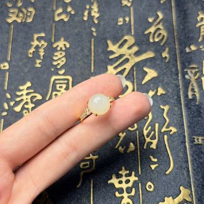 S925银和田玉戒指-约10*6mm-多样性发货- YSP金- A6264