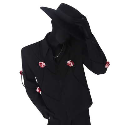 BlackClothes立体玫瑰男白衬衫
