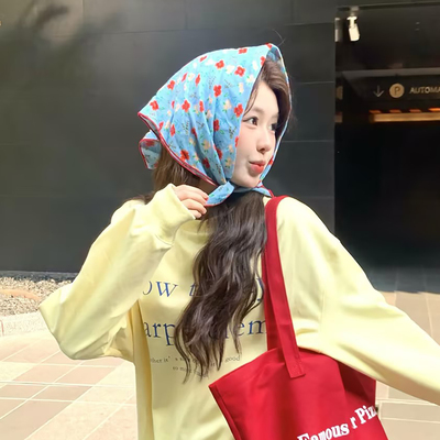 小清新文艺碎花小方巾女2026春夏新款百搭包头巾系脖领巾发带配饰