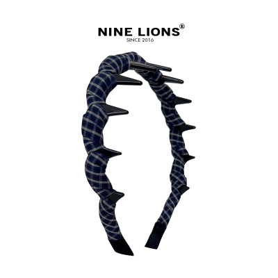 nine lions/复古格子高颅顶发箍带齿头箍外出百搭发卡洗脸发捆女
