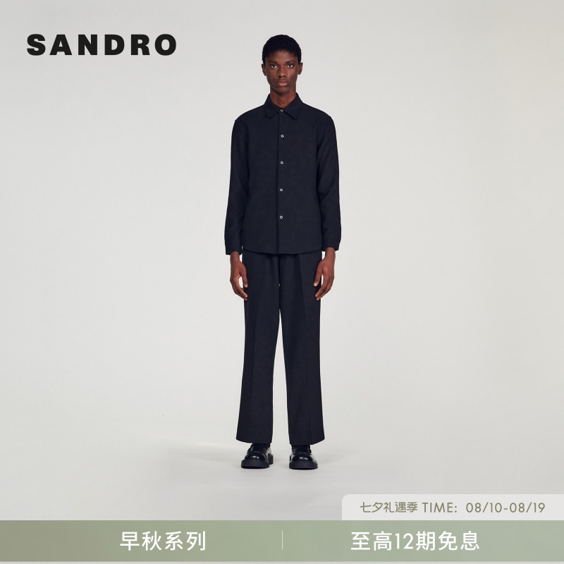 SANDRO男装法式简约通勤黑色经典翻领单排扣垂坠感短款长袖衬衫