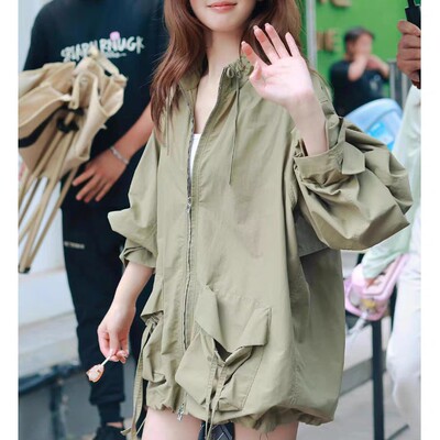 许我耀眼许妍赵露思同款军绿色工装外套宽松百搭慵懒冬开衫夹克女