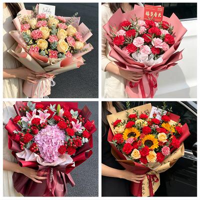 送徐州市泉山区铜山区邳州市同城鲜花店送长辈康乃馨百合生日花束