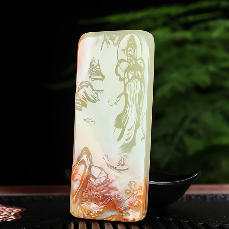 天然和田玉观音挂件手把件玉石观音菩萨大号平安牌青白玉籽料玉佛
