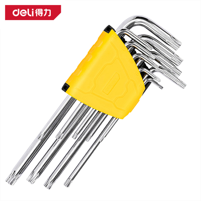 deli得力 9件套公制长型中孔梅花型米字合金内六角扳手套装DL3091