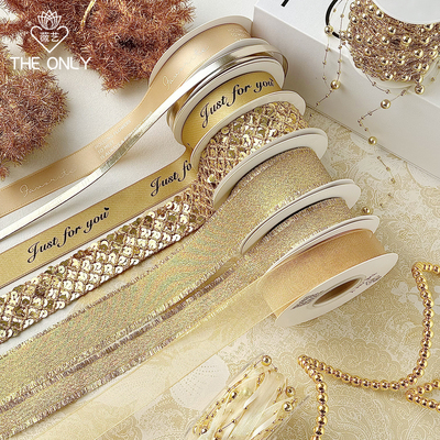 薇艺 金黄色系列丝带蝴蝶结缎带新年礼品鲜花烘焙手工包装材料