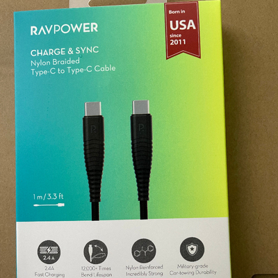 出口品牌ravpower睿能宝编织数据线1米适用于苹果15专用满针数据线TYPE-接口通用C TO C传输充电