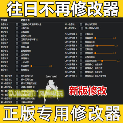 Days Gone 往日不再 正版修改器 Steam EPIC电脑辅助科技不含游戏