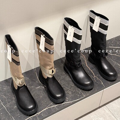 25FW经典字母刺绣骑士靴长靴