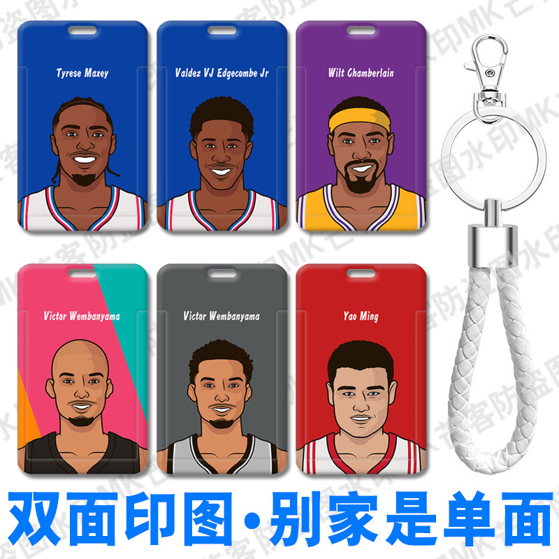姚明 文班亚马刺人像卡通Q版动漫画接送卡套东契奇球星卡套带挂绳