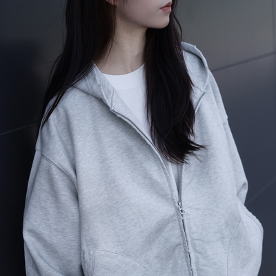 Gnomes lab 24AW 重磅550g破坏做旧水洗纯色连帽开衫拉链卫衣