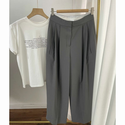 880642大象灰阔腿直筒西裤