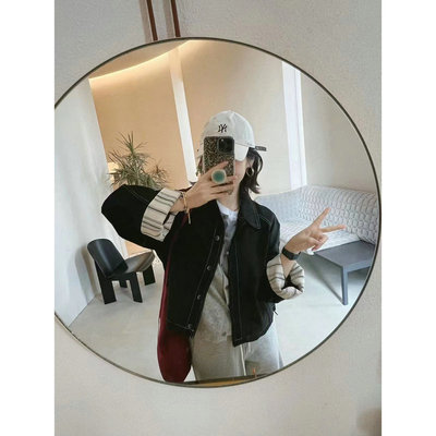 博主款 L96201麂皮绒外套 袖子条纹卷边休闲上衣女2025春新款