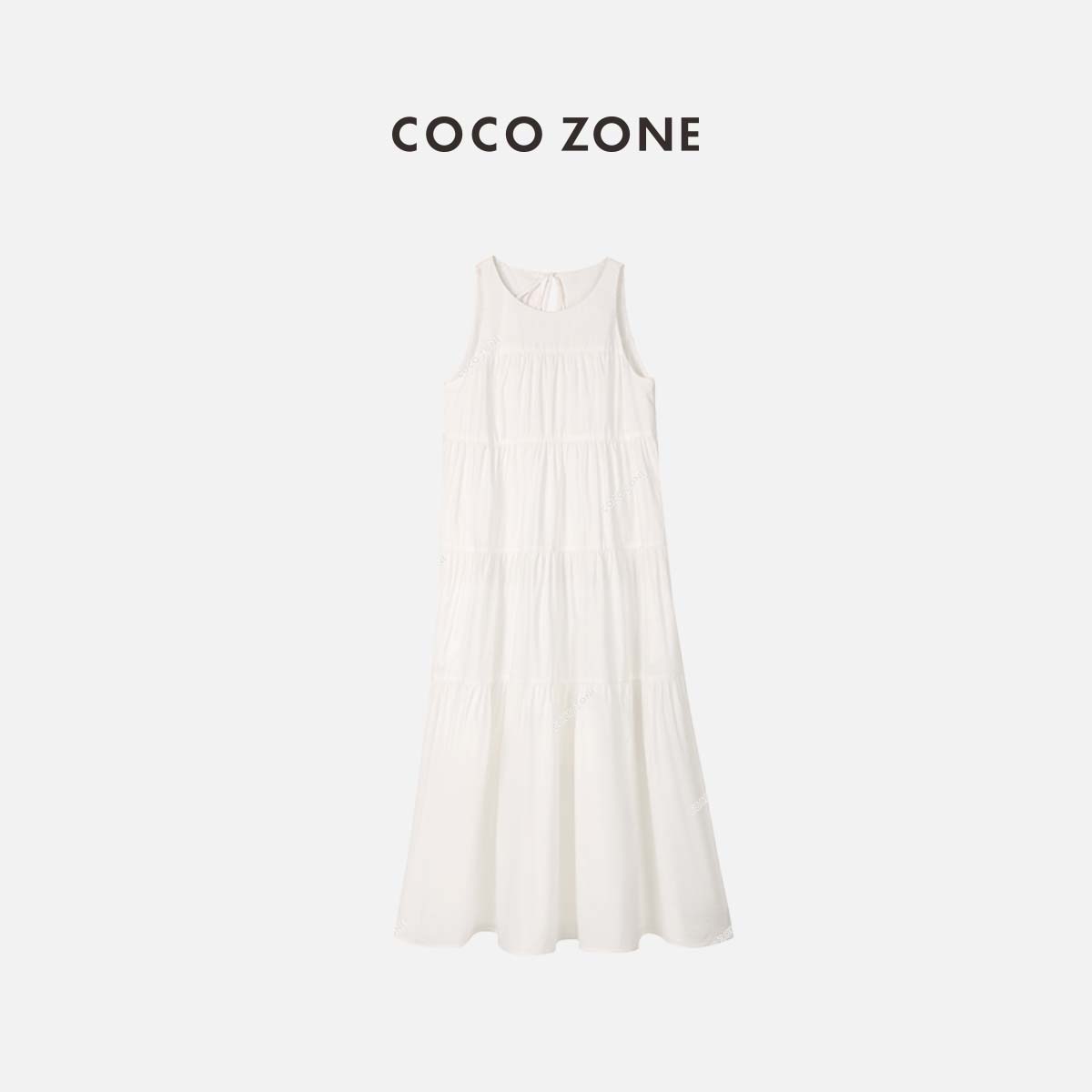 COCO ZONE 2023新款无袖多层a字蛋糕裙子文艺长款连衣裙 23C18194