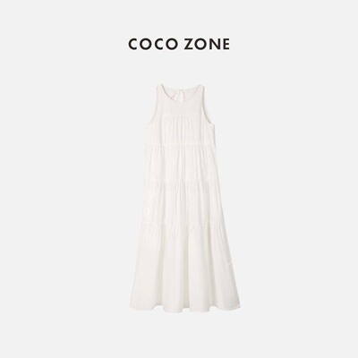 COCO ZONE 2023新款无袖多层a字蛋糕裙子文艺长款连衣裙 23C18194