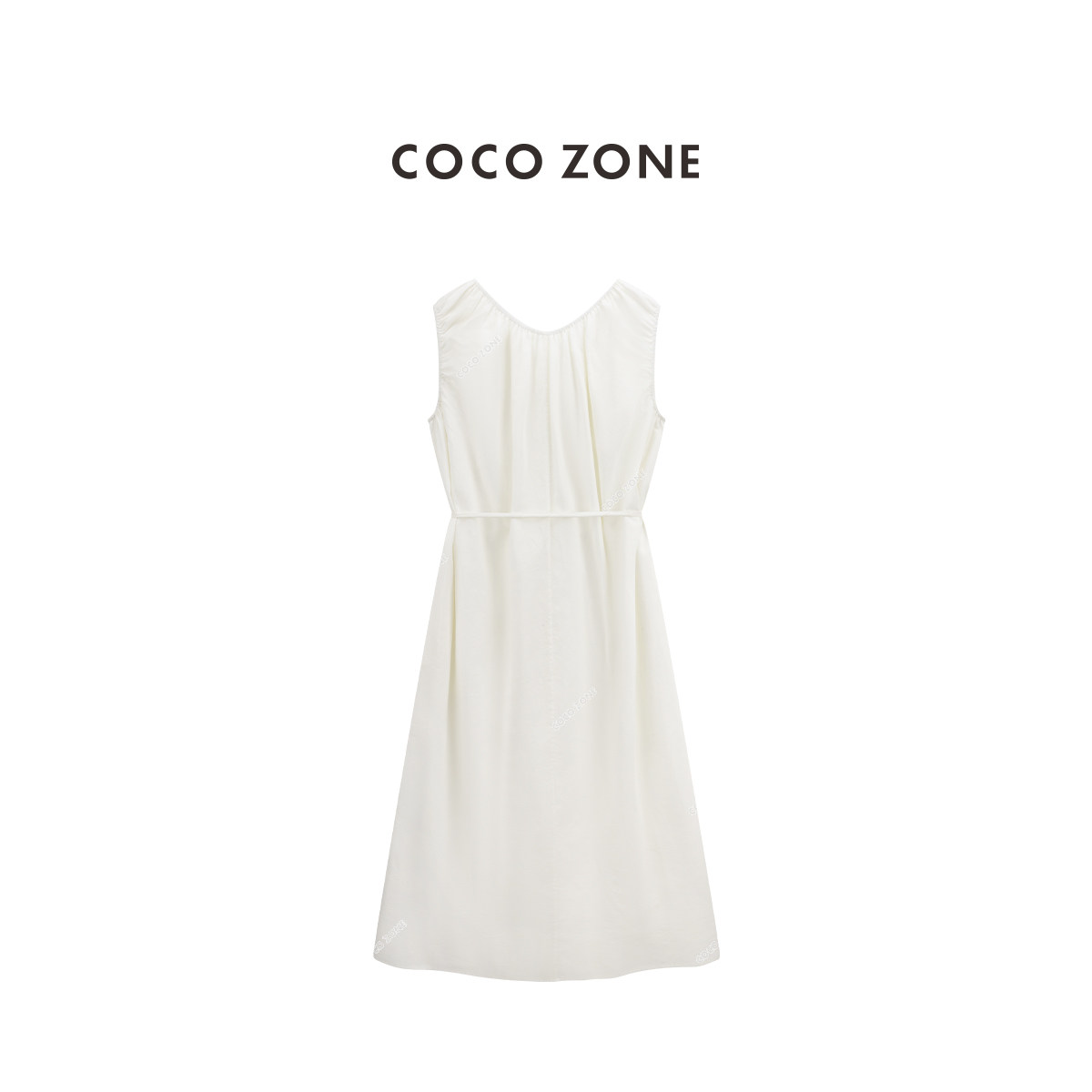 COCO ZONE 刘一一100棉夏季无袖收腰吊带裙简约v领连衣裙CC1B1137