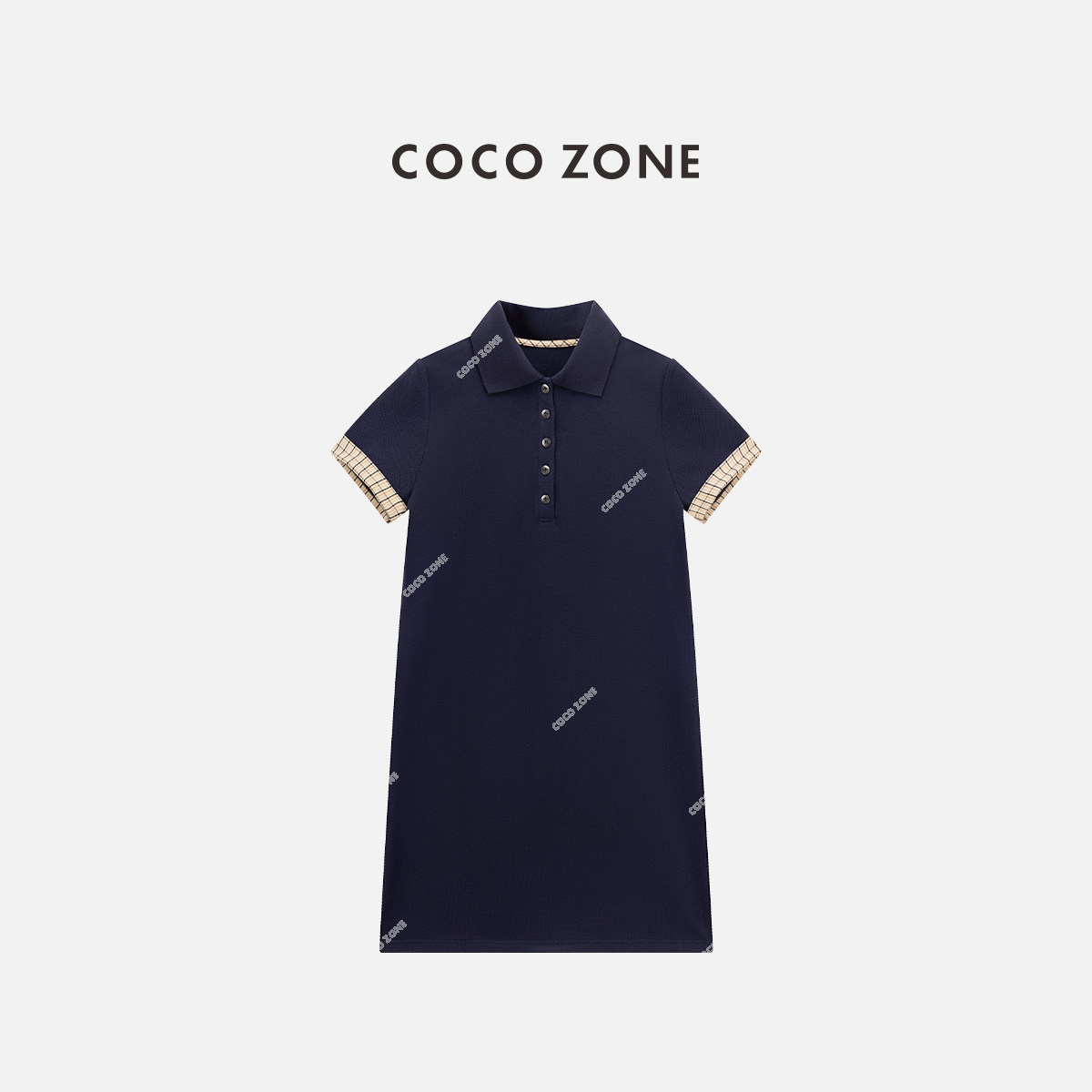 COCO ZONE 刘一一 2026“安格尔”100棉翻领连衣裙设计感撞色裙女