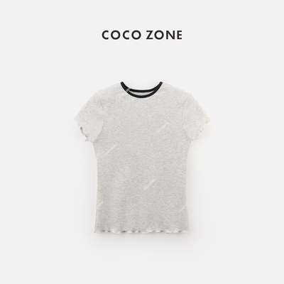 COCO ZONE 刘一一  夏季时尚撞色圆领短袖T恤修身显瘦套头上衣女