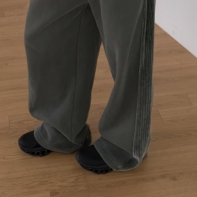 韩国代购侧边拼接宽松加绒加长裤