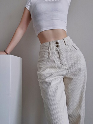 高腰菱格长裤牛仔棉2024夏季