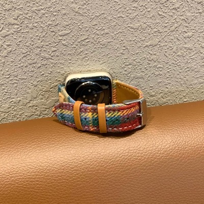 彩虹毛呢适用苹果applewtach10苹果s10手表带s9弹力s8舒适s7表带