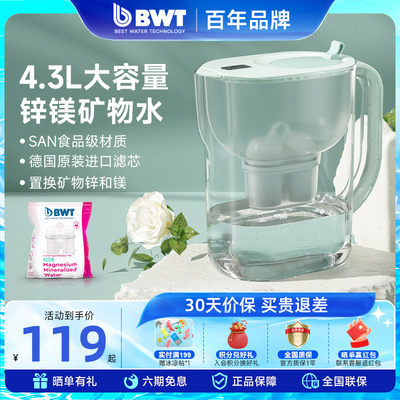 BWT倍世家用净水壶厨房滤水器通用去水垢大容量过滤水壶4.3L
