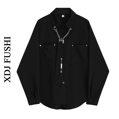黑色领带衬衫外套女设计感小众2025春装新款宽松美式酷飒风衬衣潮